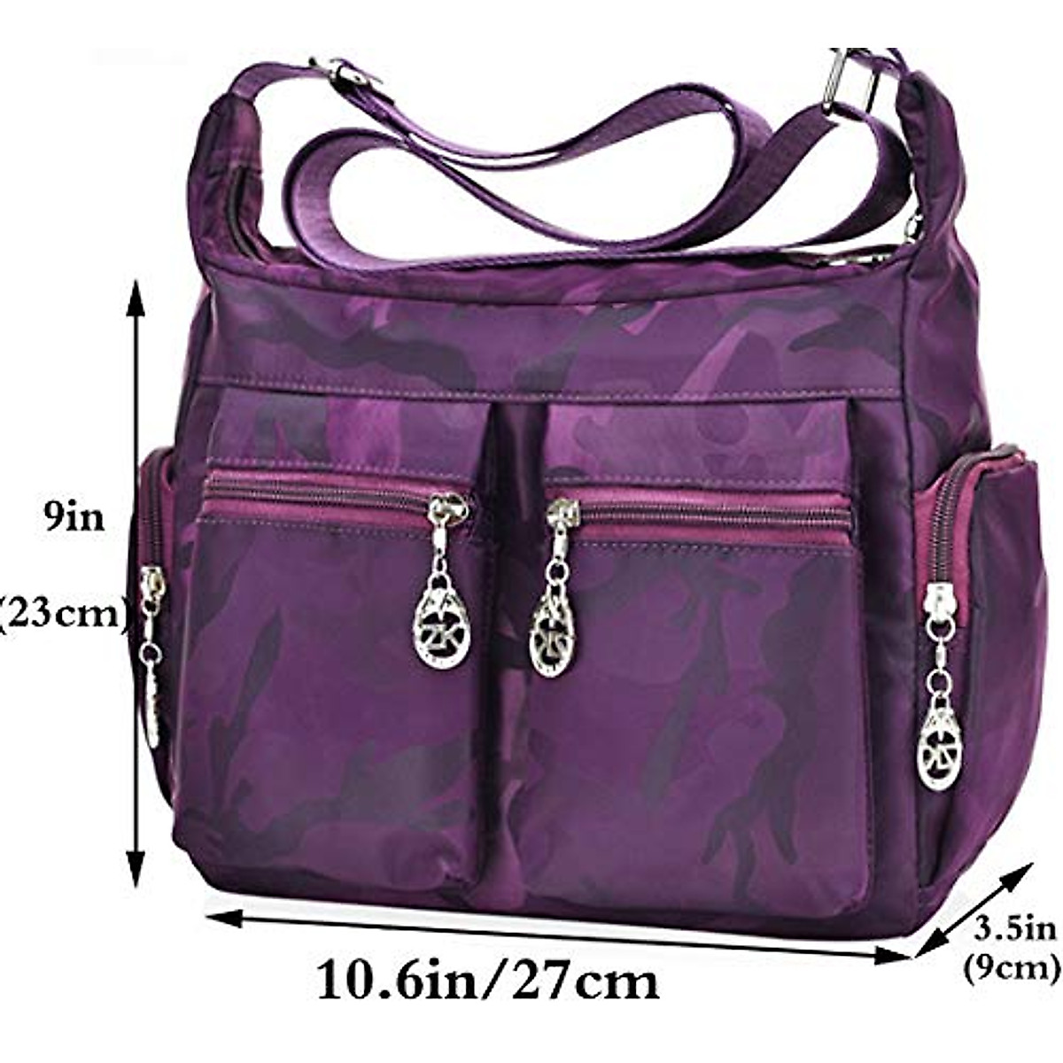 FiveloveTwo Lightweight Nylon Multi Pocket Hobo Shoulder Crossbody Bag Handbags and Purses for Women Men Top-handle Messenger Crossbody Bag Pack Totes Satchels Purple Camouflage