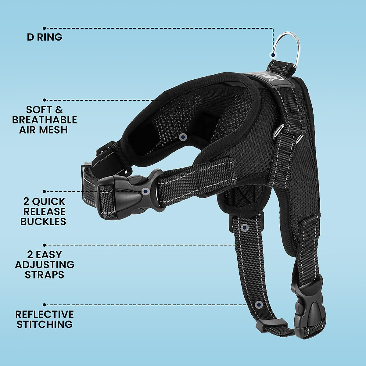 Copatchy No Pull Reflective Adjustable Dog Harness with Handle- Comfortable Soft All Weather Mesh, Easy On Puppy Harness for Small Medium and Large Dogs (Black) Small