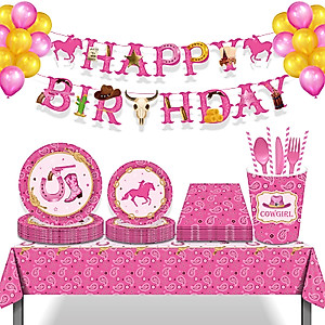 XINDE Cowgirl Themed Party Decorations Cowgirl Happy Birthday Banner, Western Cowboy Party