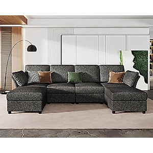 Amerlife Sectional Couch 6 Seats, Modular Sectional Sofa U Shaped sectional with Ottomans, Reversible Sofa Couch for Living Room, Grey Chenille