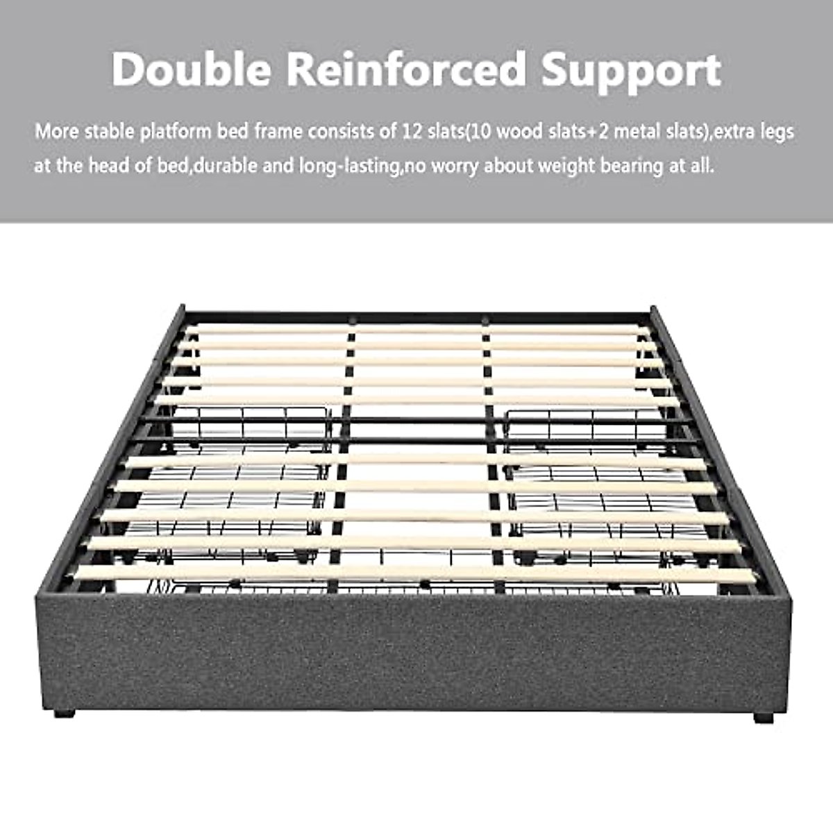 Alohappy Upholstered King Size Platform Bed Frame with 3 Storage Drawers, Mattress Foundation with Wooden Slats Support, Double-Row Support Bars, No Box Spring Needed, Dark Grey