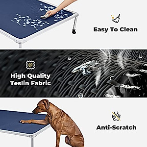 Veehoo Large Elevated Dog Bed – Chewproof Cooling Raised Dog Cots Beds, Outdoor Metal Frame Pet Training Platform with Skid-Resistant Feet, Breathable Textilene Mesh, 49 x 33 x 9 inch, Blue