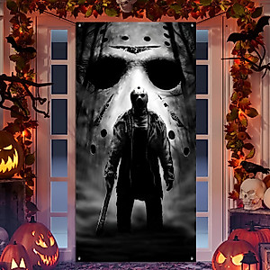 Halloween Decorations Outdoor Scary Halloween Door Cover with Horror Movie Character Killer for Halloween Birthday Decor Halloween Party Supplies Door Banner