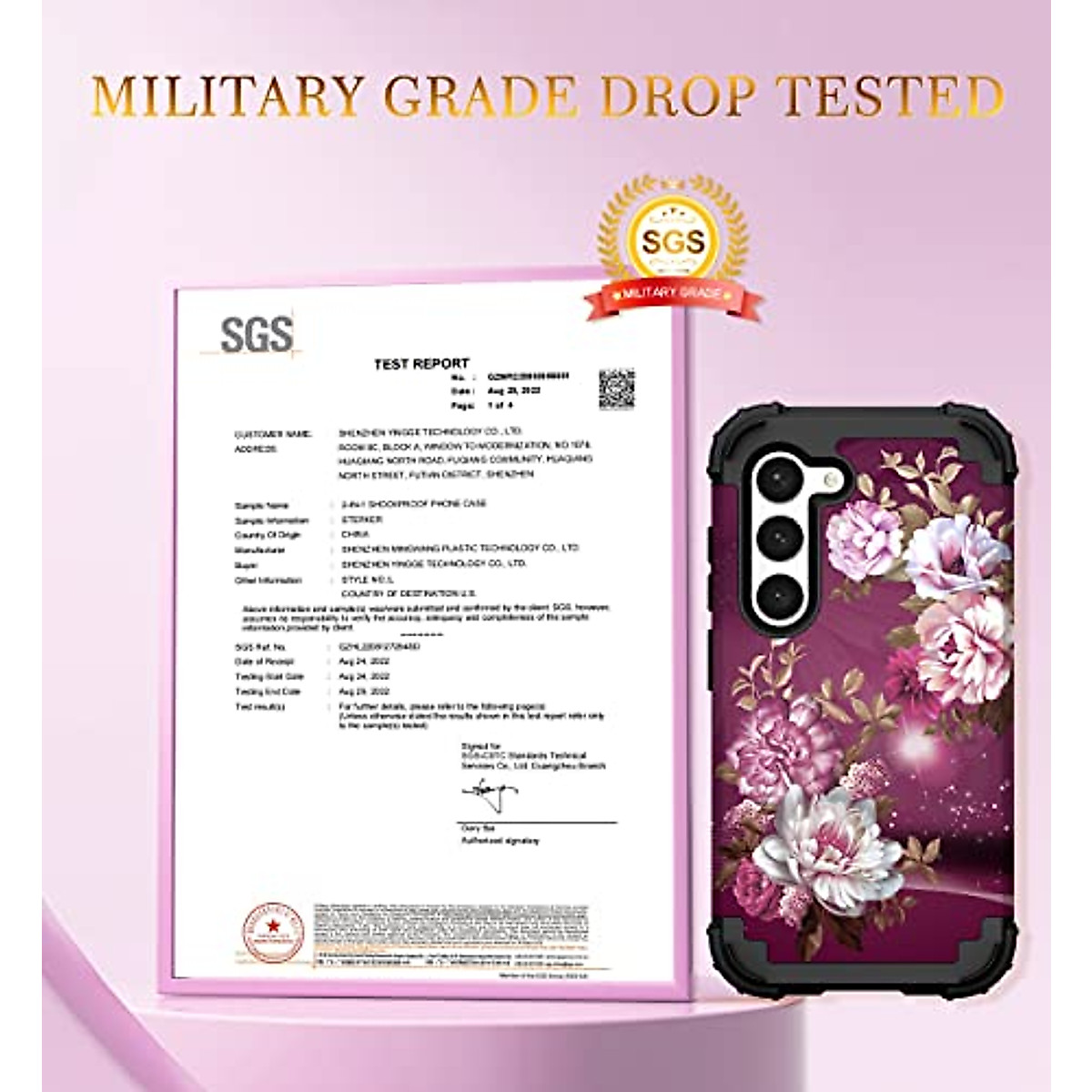 Hocase for Galaxy S23 Case, Shockproof Heavy Duty Protection Soft Silicone Rubber Bumper+Hard Plastic Hybrid Protective Case for Samsung Galaxy S23 (6.1" Display) 2023 - Royal Purple Flowers