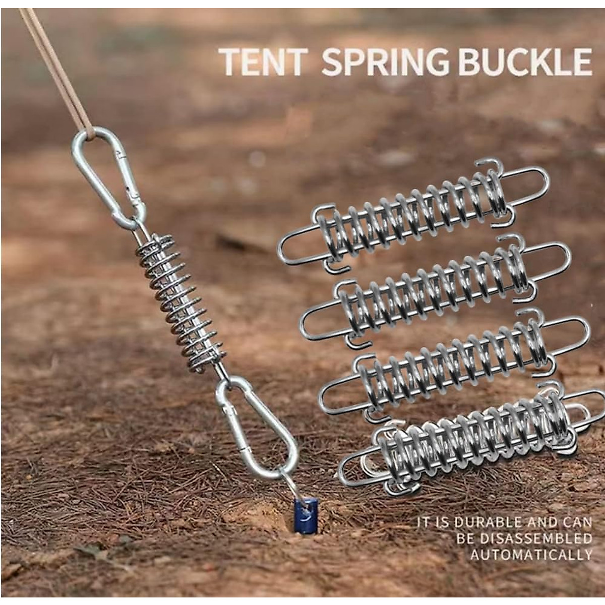 BRYHZKCM 4Pcs Tent Fixed Buckle Wind Rope Buckle Steel Fixed Buckle Tent Wind Spring for Camping Hiking,Chrome Plated Spring for Hammock Chair