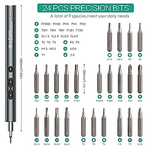 ORIA Electric Screwdriver, 28 in 1 Electric Screwdriver with 24 Precision Bits, (Newest) Rechargeable Mini Electric Screwdriver, Type-C Charging, LED Lights for Smartphones, PC