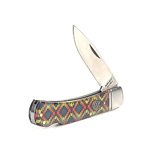 ARIAT 3" Red, Black & Yellow Southwestern Print Folding Knife