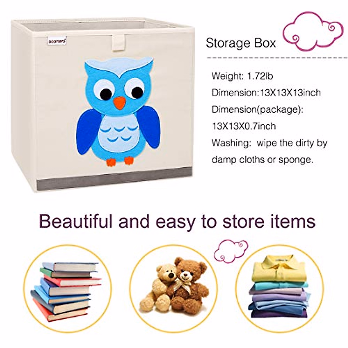 DODYMPS Foldable Animal Toy Storage Bins/Cube/Box/Chest/Organizer for Kids & Nursery, 13 inch (Owl)