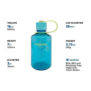 Nalgene Sustain Tritan BPA-Free Water Bottle Made with Material Derived from 50% Plastic Waste, 16 OZ, Narrow Mouth