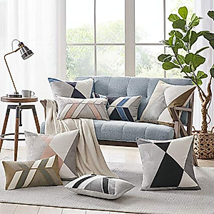 INK+IVY Aero Embroidered Abstract Modern Linen Throw Pillow , Mi-Century Oblong Decorative Pillow , 12X20 , Neutral