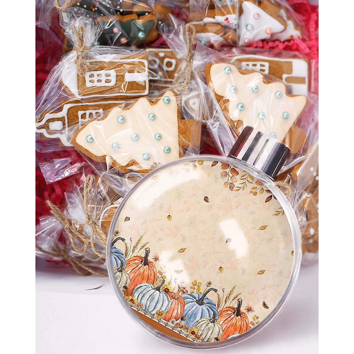 Christmas Tree Decorations Ball Ornaments, Thanksgiving Fall Christmas Ornaments 2022 Shatterproof, Western Pumpkin Teal Blue Orange Maple Leaf Christmas Balls Ornament Hanging for Xmas Party 3.5"