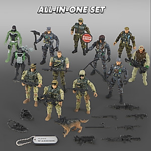 JOYIN 16 PCs Army Men Playset with 12 Realistic Army Ranger Men Action Figures and Weapon Gear Accessories, Military Soldiers Action Figures Playset for Boys Gift