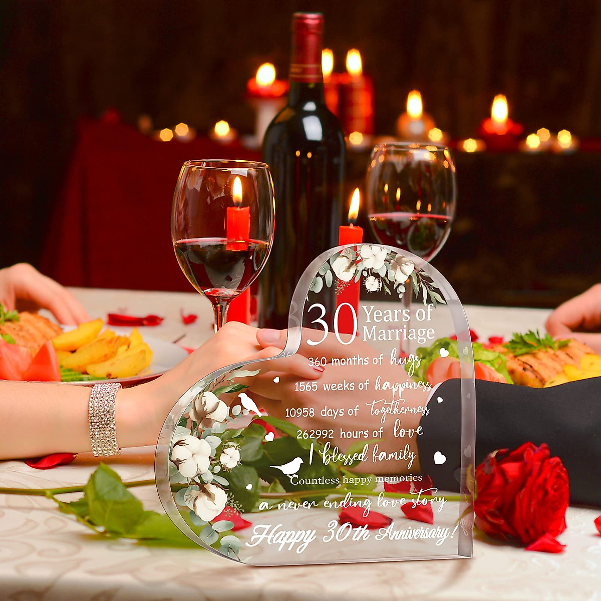 Wedding Present for Her Wife Husband Acrylic Happy Wedding Present for Woman Crystal Heart Marriage Keepsake for Wife Husband Girlfriend Boyfriend (30th Style)