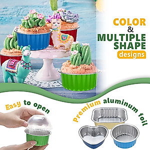 100 Pack 3 Shapes Baking Cups with Lids Aluminum Foil Baking Cups Cupcake Liners Mini Muffin Liners with Lids Cheesecakes Liners Cups for Christmas Muffin Birthday Baby Shower Wedding Party (Colorful)