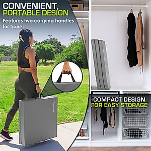 ProsourceFit Tri-Fold Folding Thick Exercise Mat 6’x2’ with Carrying Handles for MMA, Gymnastics Core Workouts, Grey