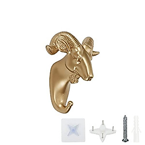 Curqia Animal Shaped Coat Hook Gold Decorative Wall Hook Wildlife Collection Hook Goat Head Hanger for Coat/Clothes/Keys/Towels, 2 Set