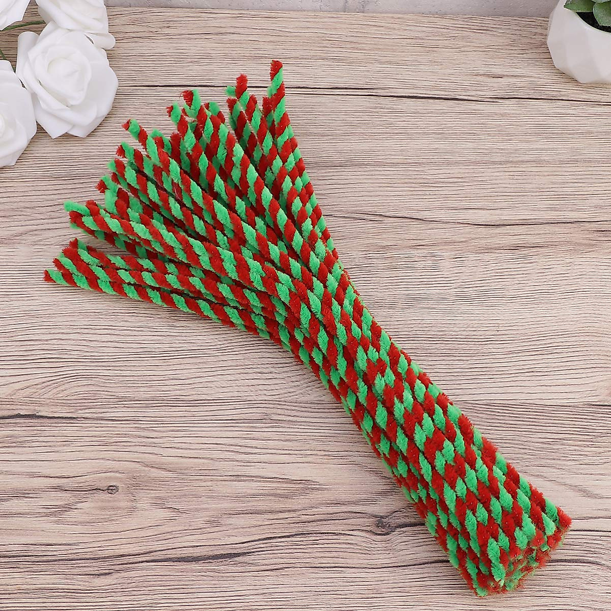 Happyyami 50pcs Christmas Cleaners Striped and Glitter Chenille Stem for Art and Crafts Creative Crafts Decorations Red and Green