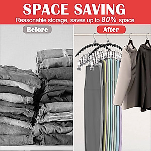 Leggings Organizer for Closet, Collapsible Metal Pants Hangers Space Saving with 30 Rubber Coated Clips(2 Pack), 360° Rotation for Better Organizer&Display, Magic Hat/Skirts/Leggings Hangers