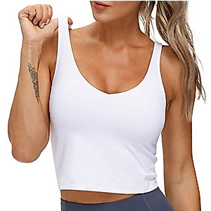 Women’s Longline Sports Bra Wirefree Padded Medium Support Yoga Bras Gym Running Workout Tank Tops (White, Small)