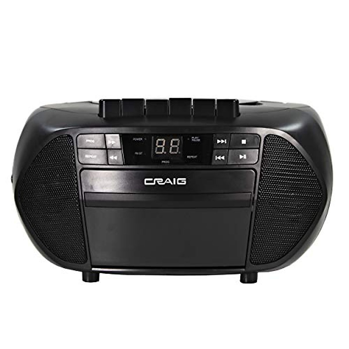 Craig CD6951 Portable Top-Loading CD Boombox with AM/FM Stereo Radio and Cassette Player/Recorder in Black | 6 Key Cassette Player/Recorder | LED Display |