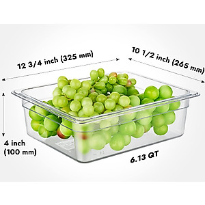 CURTA 6 Pack NSF Food Pans, Half Size 4 Inch Deep, Commercial Polycarbonate Plastic Clear Freezer-Safe