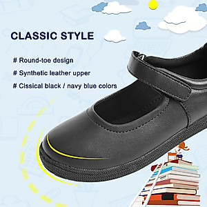 festooning Girls Mary Jane Shoes School Uniform Flats Cute Dress Shoes for Girls Wedding Back to School Black Size 2