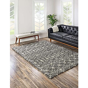 Unique Loom Moroccan Trellis Shag Collection Area Rug - Meknes (10' x 13' Rectangle, Gray/Ivory)