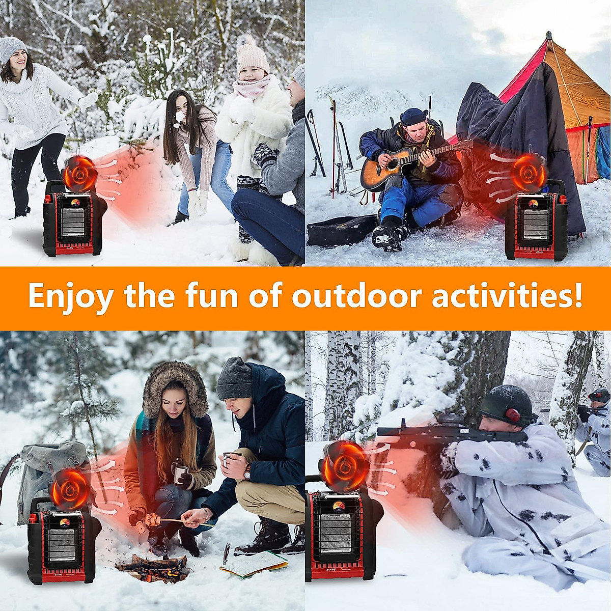 Xmasneed Wood Stove Fan for Buddy Heater, Heat Powered Fireplace Fan with Magnetic Thermometer on Propane Space Heater/Mr. heater, Camping Outdoor Indoor Use，6 Blades Buddy Heater Fans