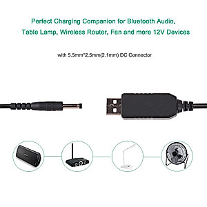 CCYC DC 5V to DC 12V USB Voltage Step Up Converter Cable, Power Supply Adapter Cable with DC Jack 5.5 x 2.5mm or 5.5 x 2.1mm, USB 5V to DC 12V Cable - 5ft [NOT Suitable for High Current Equipment]