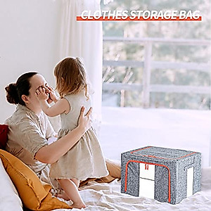 PoPThinG Metal Support Clothes Storage Bag. Organizer box with Support, Hard Bottom, Sturdy Handle, Durable Zipper. Suitable for Clothes, Underwear, Towel. 2 Pack/ 6.34gal /Grey