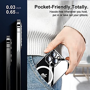Purluct Magnetic Slim Designed for iPhone 13 Pro Max Case[Compatible with MagSafe],Thin Finish Skin Hard Back Case [Non Yellowing] Ultra Protective Fit Cover with Camera Protection 6.7 Inch (Clear)
