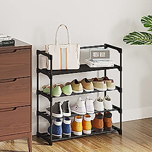 Calmootey 4-Tie Shoe Rack,Shoe Shelf Storage Organizer,Entryway,Bedroom,Black