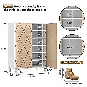 Tribesigns 2-Door Shoe Cabinet with Solid Wood Legs,7-Tier Shoe Storage Cabinet with Adjustable Shelves,Large Capacity Wooden Shoes Rack Organizer Storage Cabinets for Entryway,Maple
