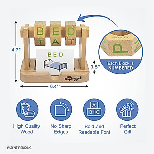 Real Wood Spin and Read Montessori Phonetic Reading Blocks Combines Spelling Blocks with Phonics flashcards for a Frustration Free Spelling for Kids and Beginner CVC Reading