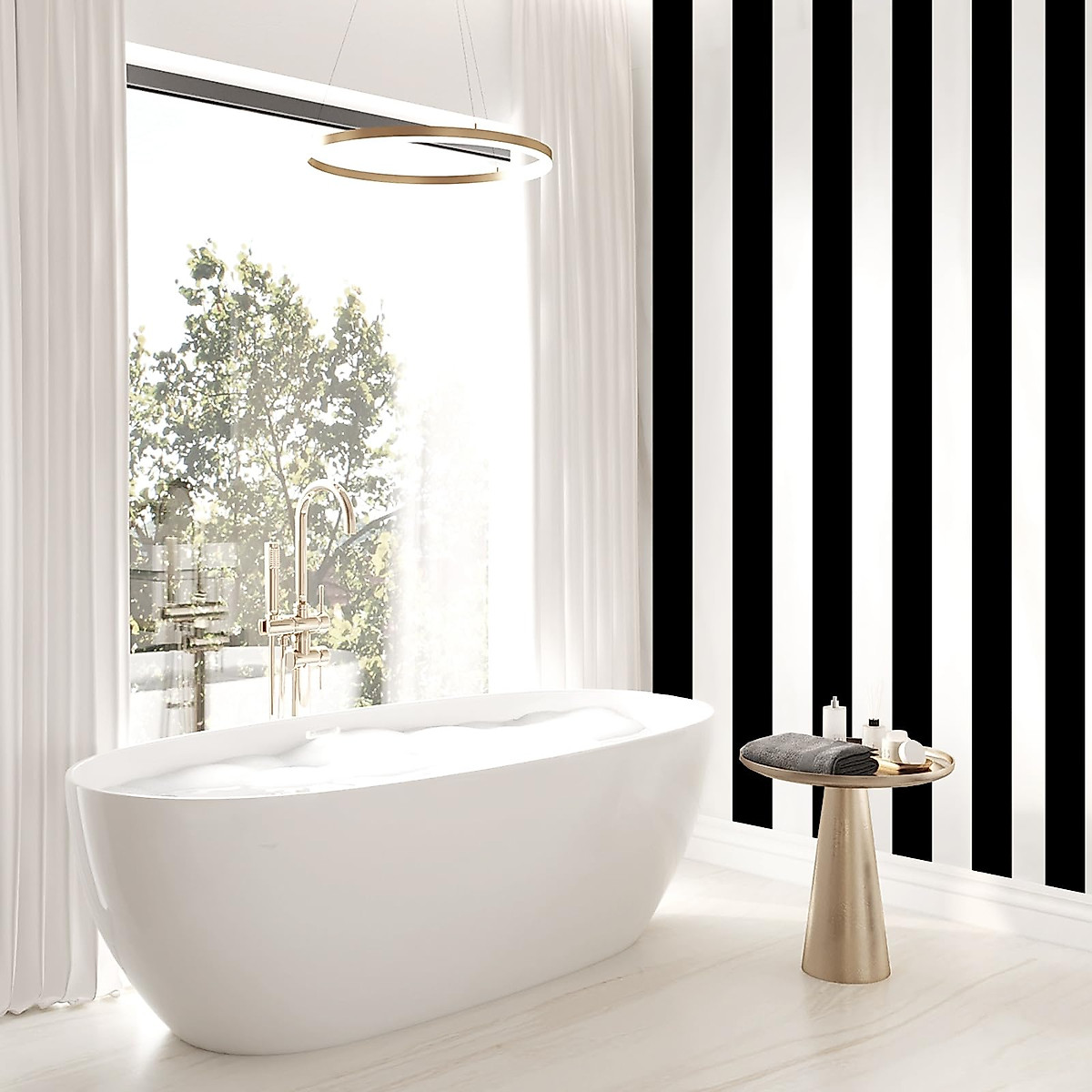 Amiya Wallpaper Peel and Stick Black and White Striped Wallpaper Stick Wallpaper Geometric Wallpaper Peel and Stick Easy to Clean DIY Home Decoration 17.3'' x 120'' Roll Contemporary Design