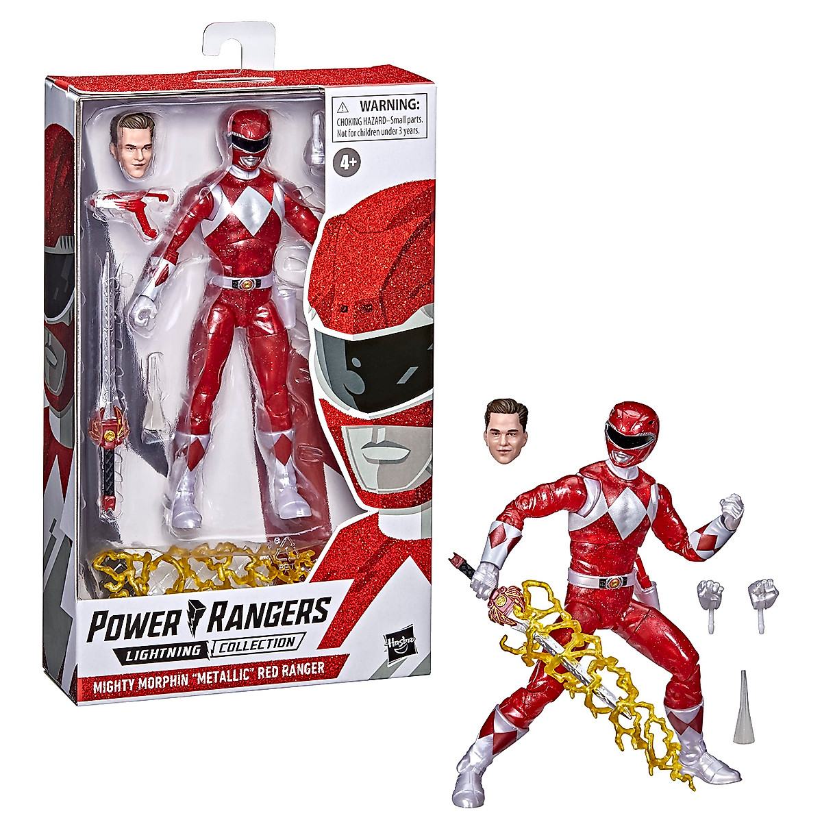 Power Rangers Lightning Collection Mighty Morphin Metallic Red Ranger 6-Inch Premium Collectible Action Figure Toy with Accessories