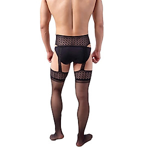 Mens Lingerie Suspender Pantyhose Lace Top Garter Belt Thigh Stocking Black One Size
