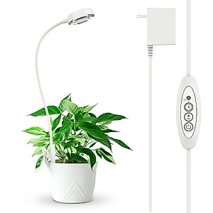 SANSI Grow Lights for Indoor Plants, Pot Clip LED Plant Light for Growing Full Spectrum, Plant Growing Lamp with 4-Level Dimmable, Auto On Off 3 6 12 Hrs Timer for Pot Plants, White 10W 1-Pack