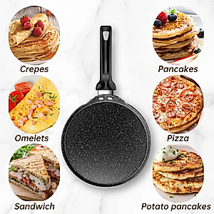 Innerwell Nonstick Crepe Pan, Comal Dosa Pan Tawa Griddle Pancake Pan, 10 Inch Tortilla Pan with Stay-Cool Handle, Induction Compatible, 100% PFOA Free, Black
