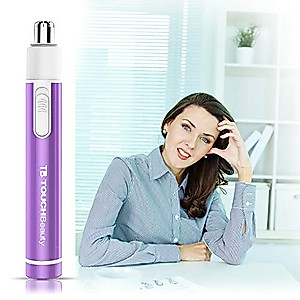 TOUCHBeauty Ear Nose Hair Trimmer for Women |Metal Cover, Safe Cutter System, Mini Pen-Sized, Battery Powered Violet Color 0656