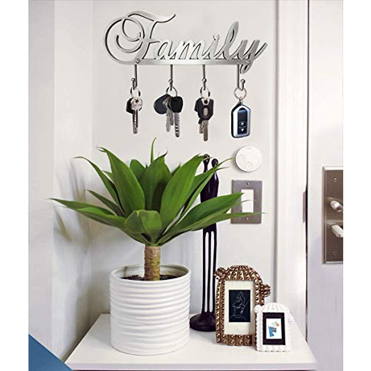 Myartte Key Holder- Key Hooks Decorative for Wall Decorative Zinc Alloy Key Organizer Rack with 4 Hooks -with Screws (Antique Sliver Family)