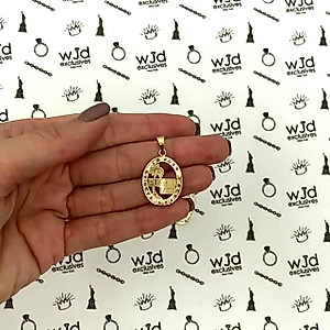 WJD Exclusives 10K Yellow Gold CZ Puerto Rico Palm Tree Oval Shape Disc Pendant, 30mm