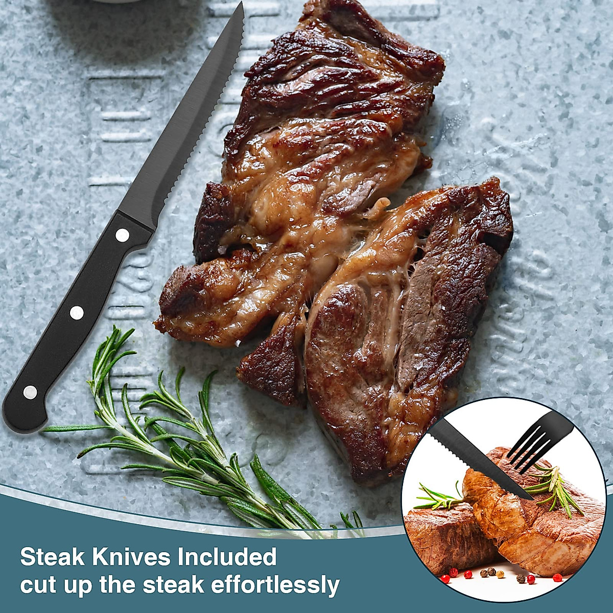 Black Silverware Set, Umite Chef 49-Piece Flatware Set with Drawer Organizer, Durable Stainless Steel Cutlery Set for 8, Tableware Eating Utensils with Steak Knives, Utensil Sets for Home Restaurant