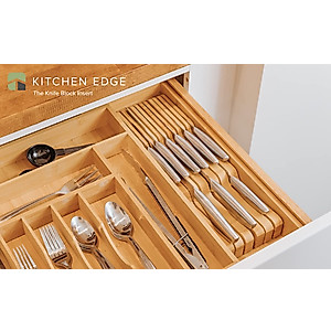 Bamboo Kitchen Knife Block Holder Organizer - Holds 5 Long + 6 Short Knives (Not Included), Fits Most Knife Sizes, Rubber Feet, Sustainable Bamboo, In-Drawer Design