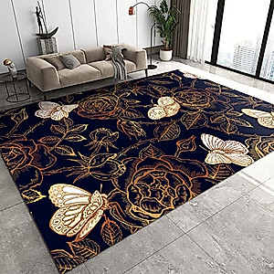 Large Rugs with Thorny Roses, Cute Butterfly Area Rugs, Large Area Rug Pattern Clear Comfortable Feet Apply to Home Decor Entryway Hallway,3×4ft/90*120cm