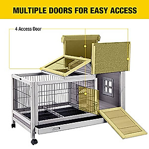 Aivituvin Rabbit Hutch Indoor Bunny Cage Outdoor Bunny House with Wire Floor Leakproof Plastic Tray