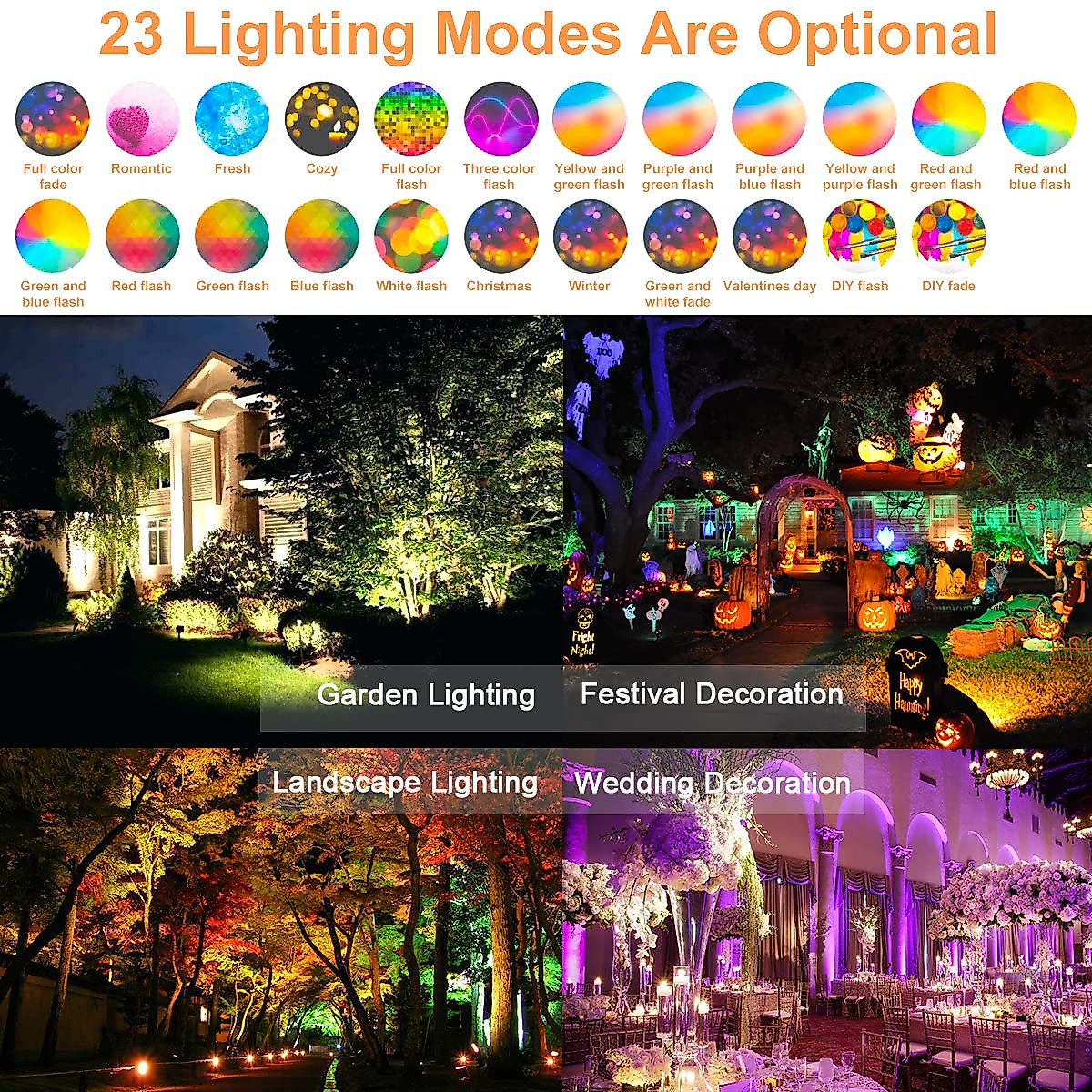 LED Flood Lights RGB Color Changing 300W Equivalent Outdoor, 30W Bluetooth Smart RGB Floodlight APP Control, IP66 Waterproof, Timing, 2700K&16 Million Colors 23 Modes for Garden Stage Lighting 4 Pack