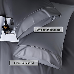 Shilucheng Cooling Breathable Bamboo Bed Sheets Set - King Size,1800 Thread Count Super Silky Soft with 16 Inch Deep Pocket, Machine Washable, 4 Piece (King,Dark Grey)
