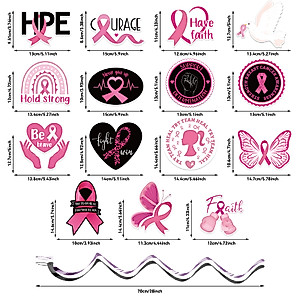 60PCS Breast Cancer Awareness Party Swirls Decorations Pink Ribbon Hanging Swirls Hope Strength Courage Faith Black and Pink Ceiling Hanging Decor Supplies for Breast Cancer Charity Theme Party Favors