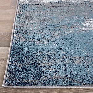 Rugshop Distressed Abstract Watercolor Area Rug 7'10" x 10' Blue